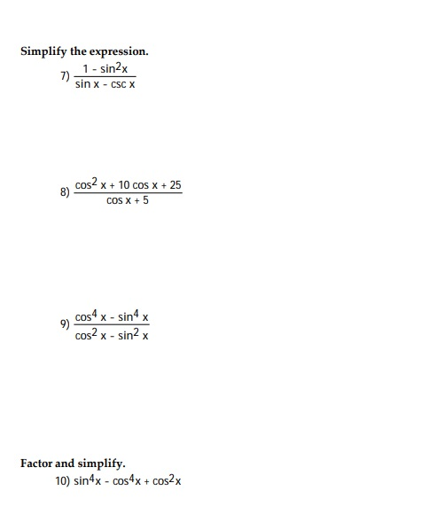 Solved Simplify the expression. 1.1 - sin2x sin x - CSC X | Chegg.com