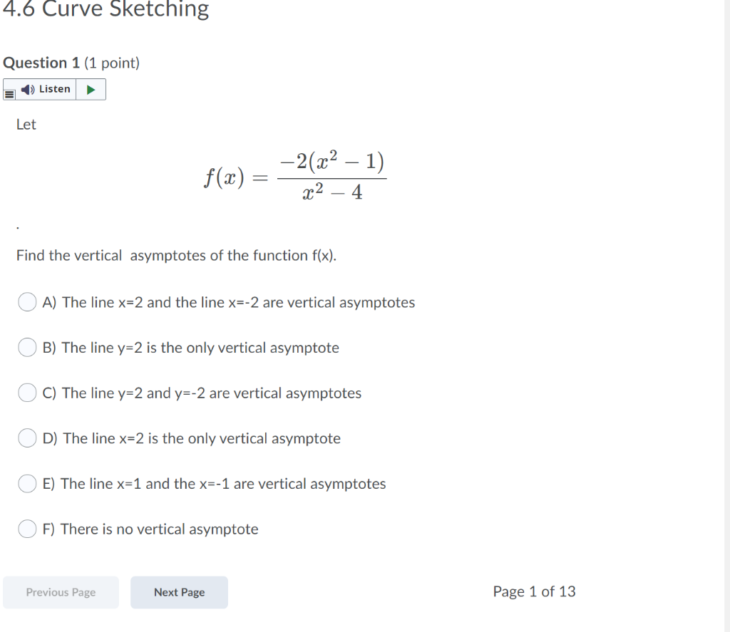 Solved 4.6 Curve Sketching Question 1 (1 point) E) Listen | Chegg.com