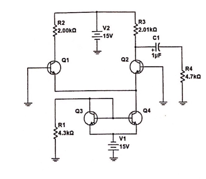 Solved R2 2.00kQ R3 2.01kQ V2 二15v C1 1HF Q2 01 R4 4.7ka Q3 | Chegg.com