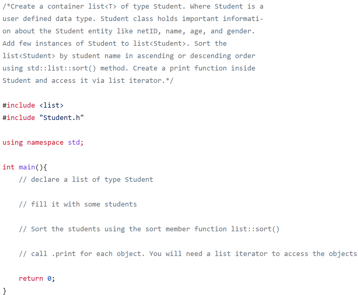 Solved C++ code: class templates "Student.h" file: | Chegg.com