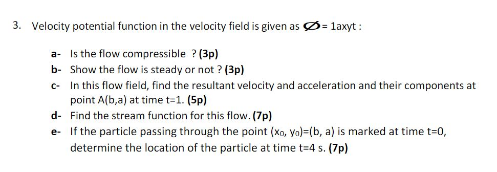Solved 3. Velocity potential function in the velocity field | Chegg.com