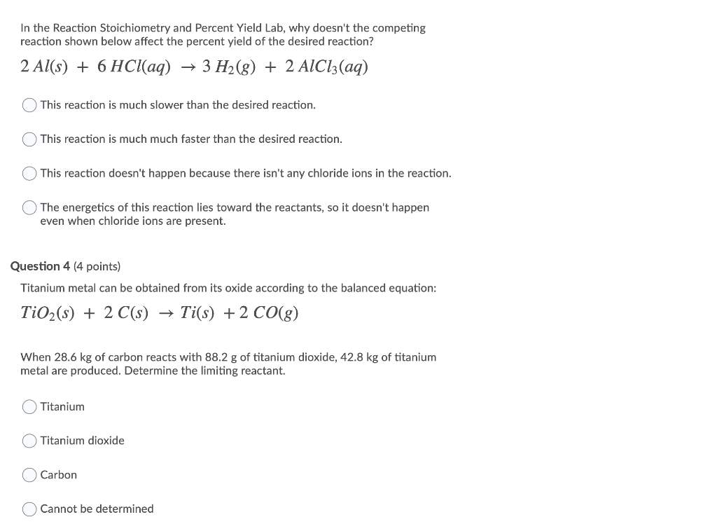 Solved In the Reaction Stoichiometry and Percent Yield Lab, | Chegg.com