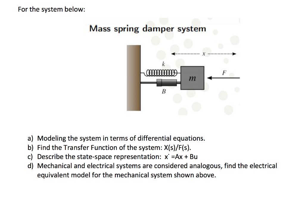 Solved For the system below: Mass spring damper system ammmn | Chegg.com