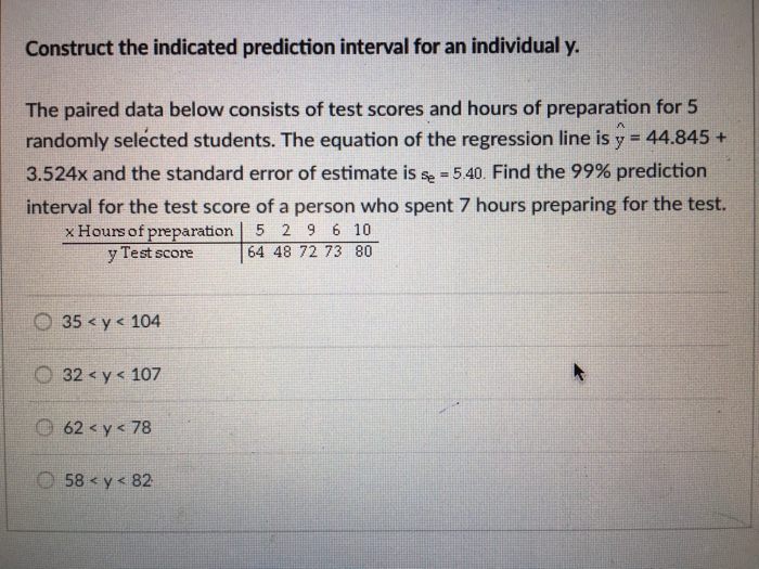 Solved Construct the indicated prediction interval for an | Chegg.com