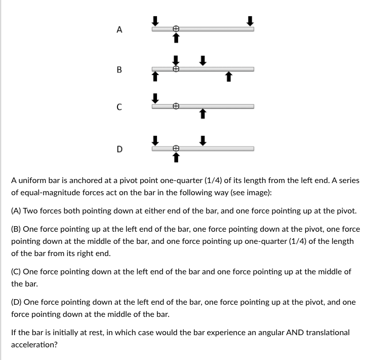 Solved А B с € D A uniform bar is anchored at a pivot point | Chegg.com