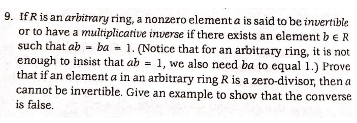 Solved 9. If Ris an arbitrary ring, a nonzero element a is | Chegg.com