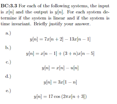 Solved BC:3.3 For each of the following systems, the input | Chegg.com