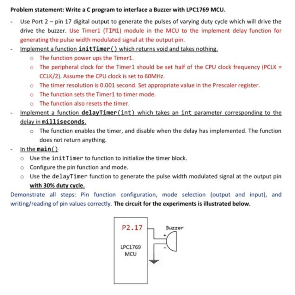Problem statement: Write a C program to interface a | Chegg.com