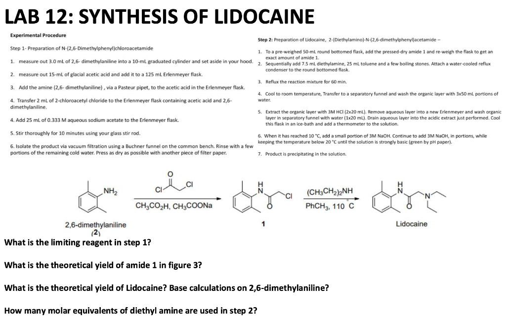 Solved LAB 12: SYNTHESIS OF LIDOCAINE Experimental Procedure | Chegg.com