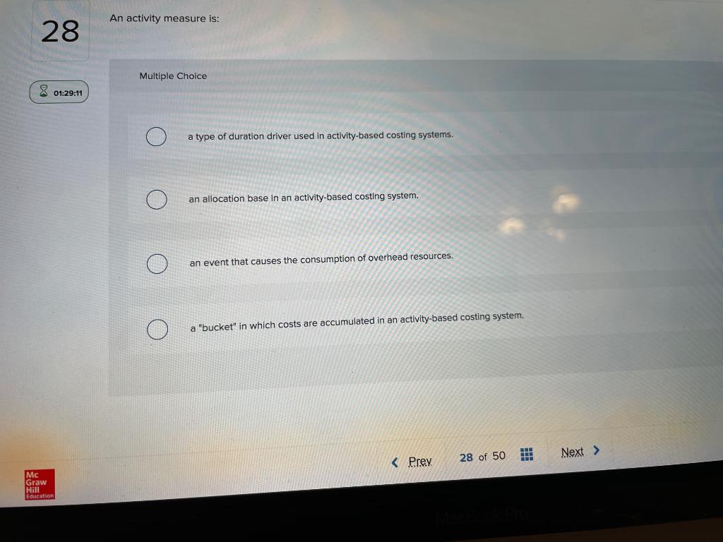 Solved An activity measure is: 28 Multiple Choice 8 01:29:11 | Chegg.com