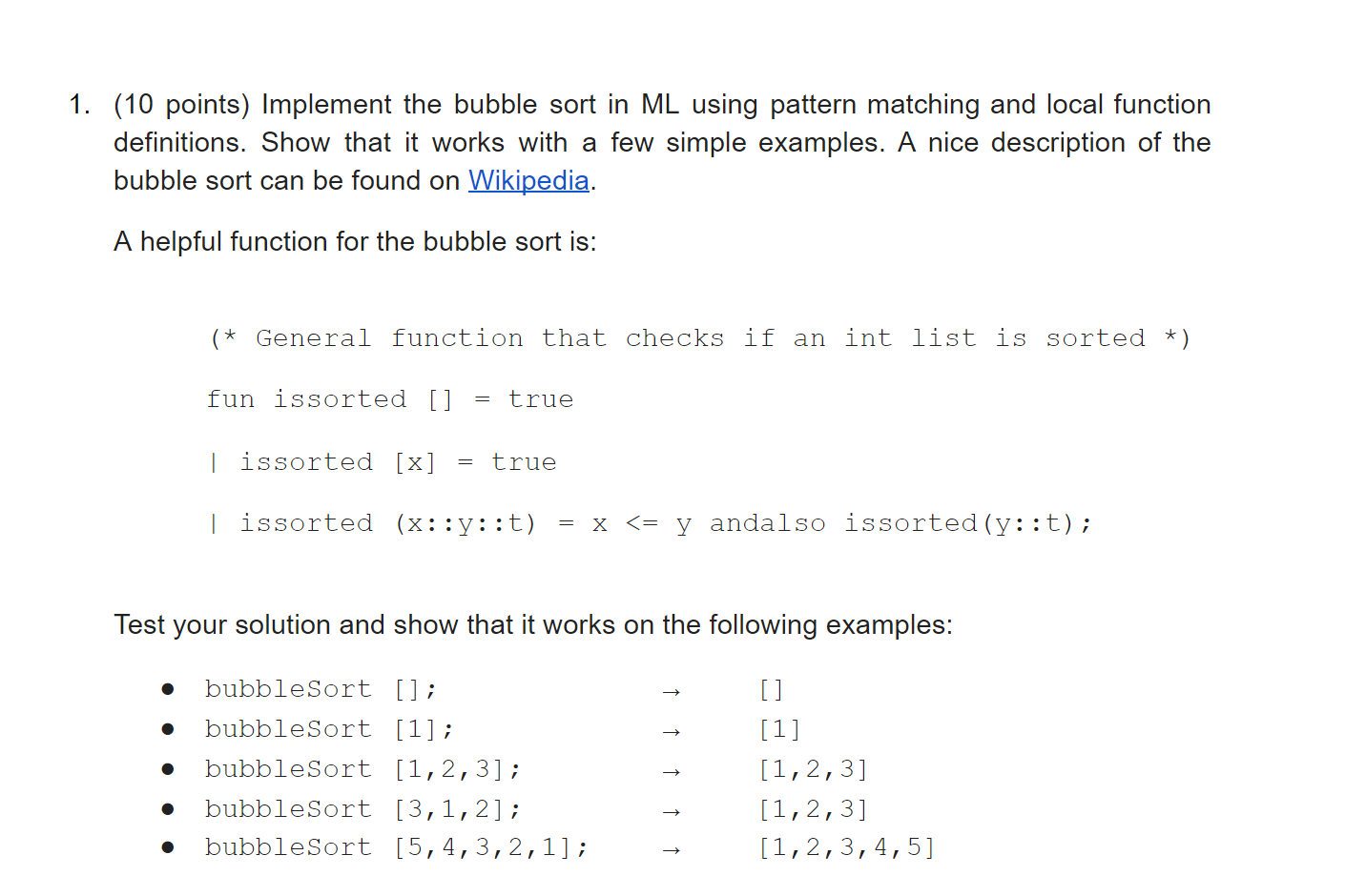 Solved 1 10 Points Implement The Bubble Sort In Ml Using 7324