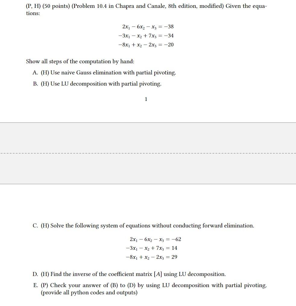 (P, H) (50 points) (Problem 10.4 in Chapra and | Chegg.com