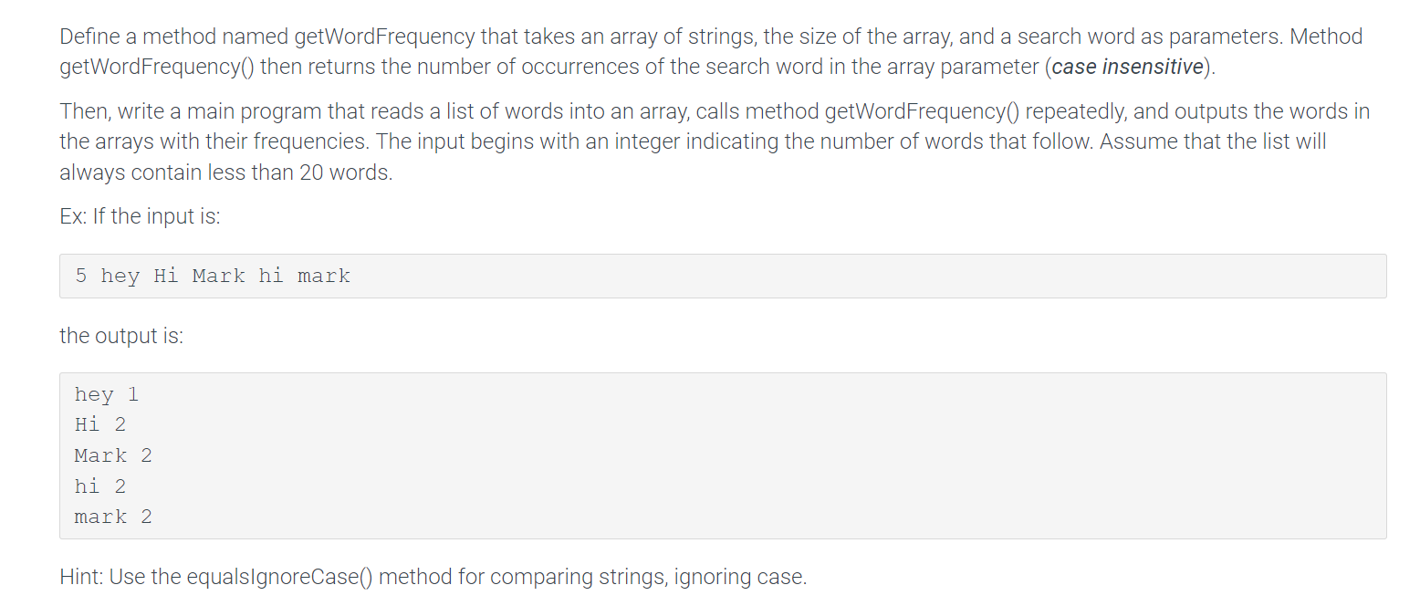 Solved Define a method named getWordFrequency that takes an | Chegg.com