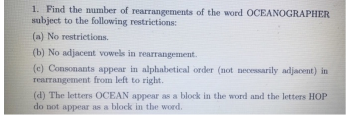 Solved 1. Find the number of rearrangements of the word | Chegg.com