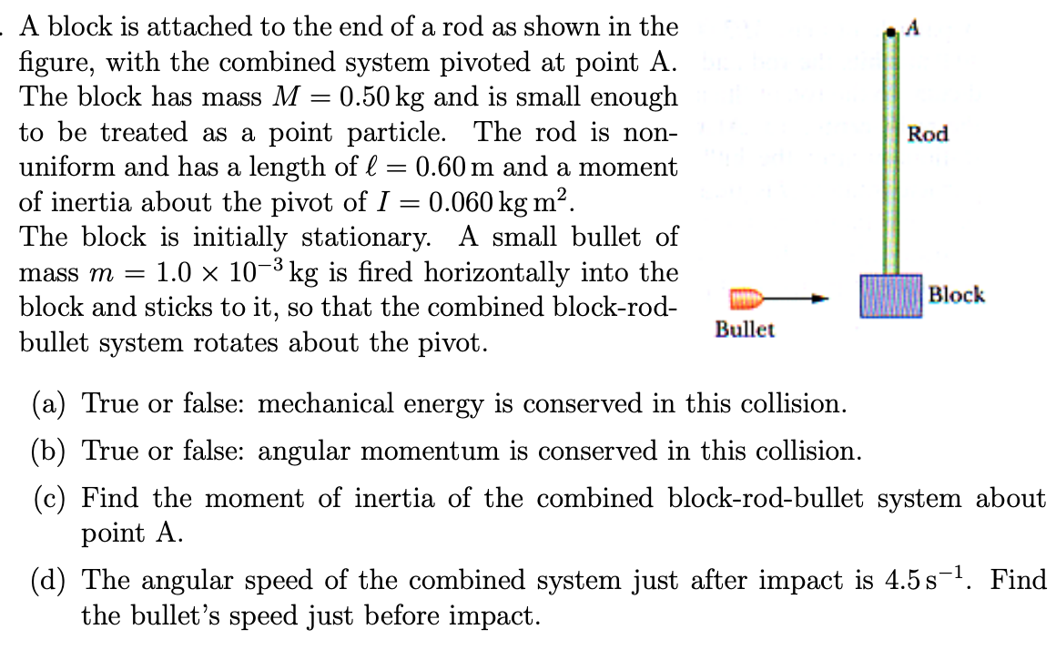Solved A block is attached to the end of a rod as shown in | Chegg.com