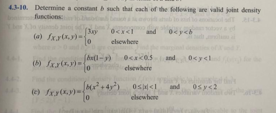 Solved 4.3-10. Determine a constant b such that each of the | Chegg.com
