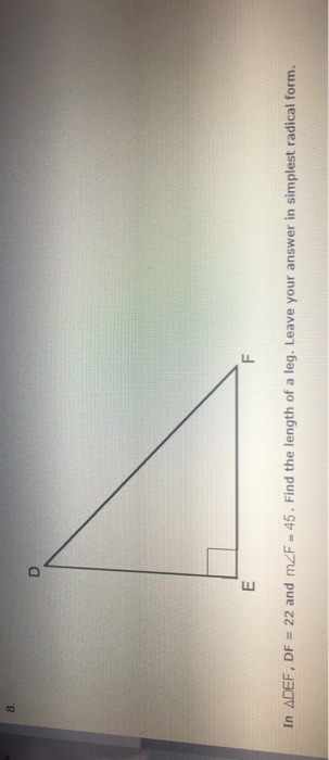 Solved 8. In DEF, DF 22 and m | Chegg.com