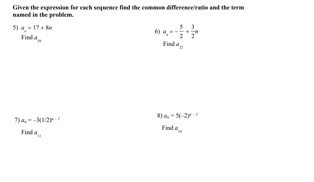 Given the expression for each sequence find the | Chegg.com