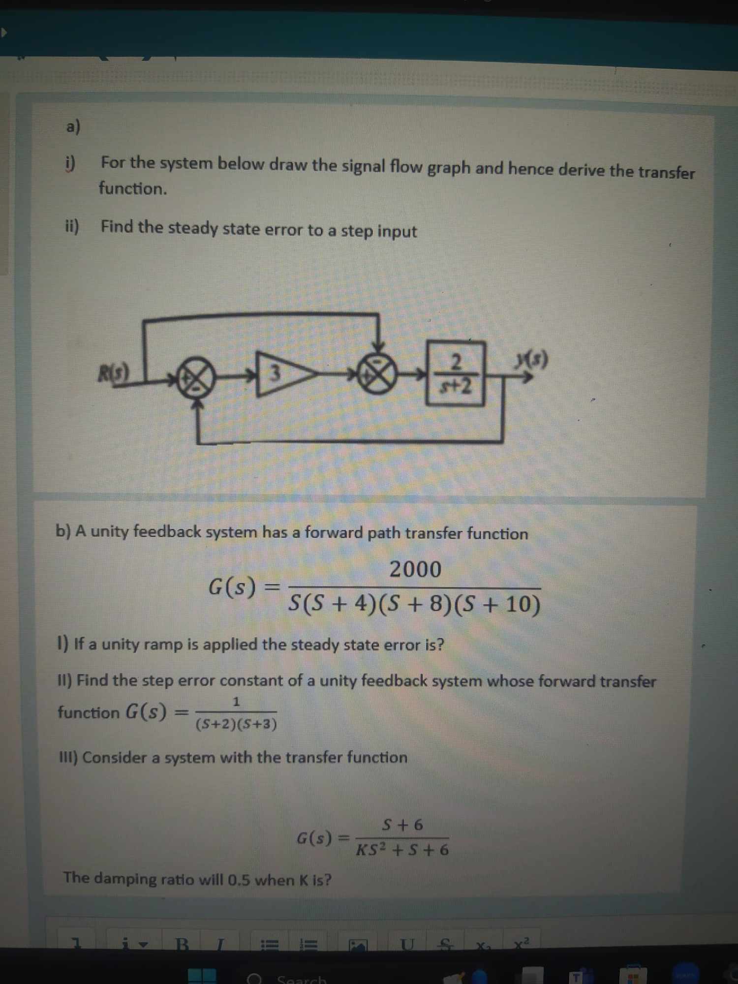 Solved a)i) ﻿For the system below draw the signal flow graph | Chegg.com
