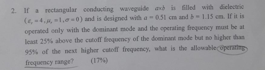 Solved If a rectangular conducting waveguide a×b is filled | Chegg.com