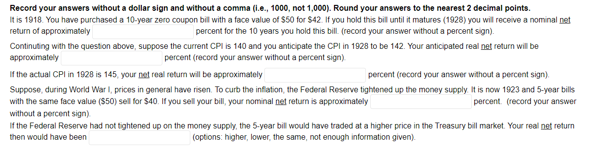Solved Record your answers without a dollar sign and without | Chegg.com