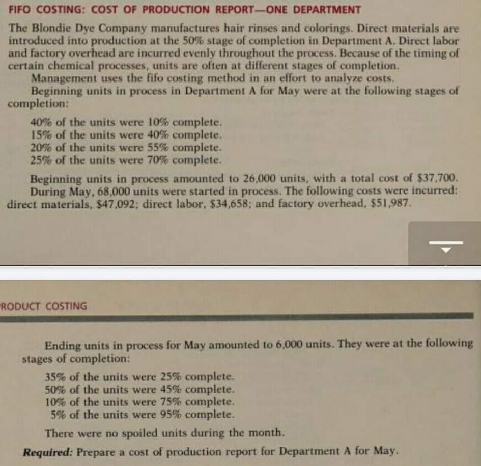 Solved FIFO COSTING: COST OF PRODUCTION REPORT-ONE | Chegg.com