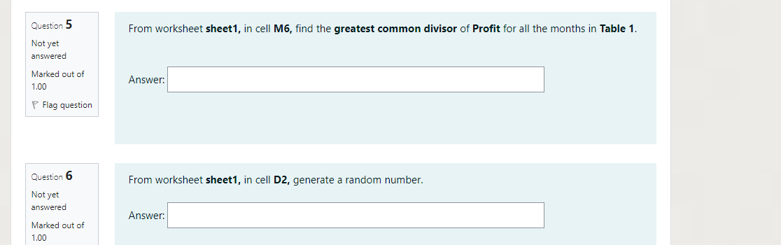 Solved Question 5 From worksheet sheet1, in cell M6, find | Chegg.com
