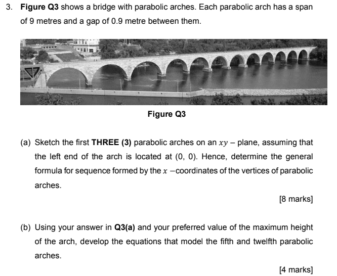 Solved 3. Figure Q3 shows a bridge with parabolic arches. | Chegg.com