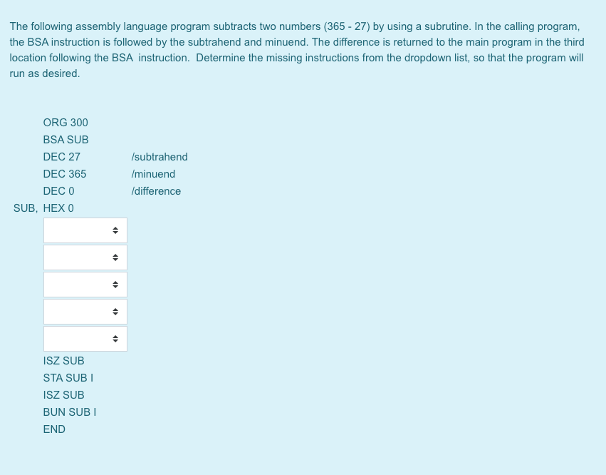 Solved The following assembly language program subtracts two | Chegg.com