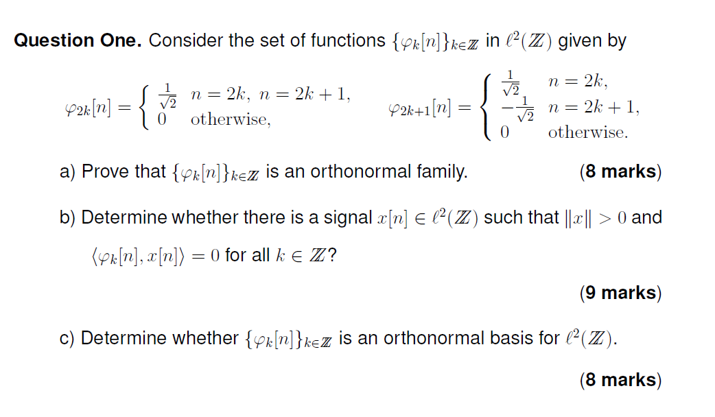 Solved Question One. Consider the set of functions \\( | Chegg.com