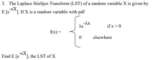Solved 3. The Laplace Stieltjes Transform (LST) of a random | Chegg.com