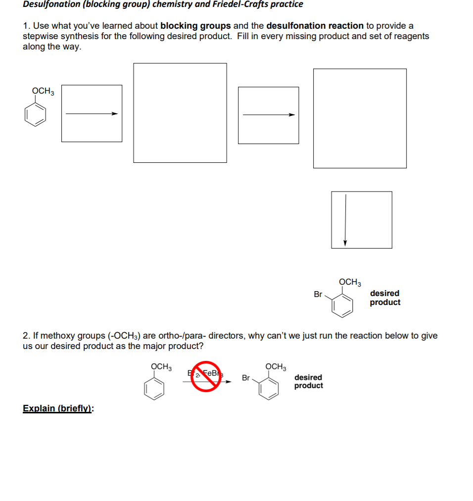 Solved Desulfonation (blocking group) chemistry and | Chegg.com