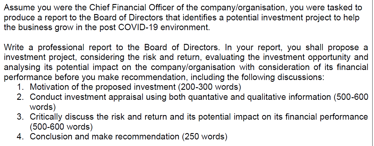 Solved Assume you were the Chief Financial Officer of the | Chegg.com