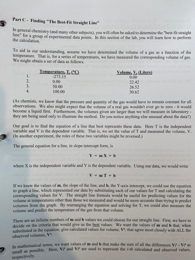 Solved Part C- Finding "The Best-Fit Straight Line" In | Chegg.com