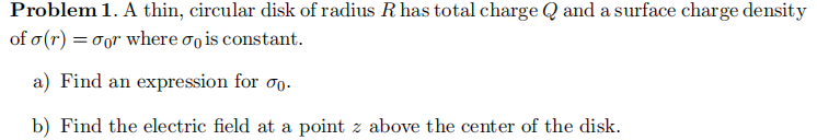 Solved Problem 1. A thin, circular disk of radius R has | Chegg.com