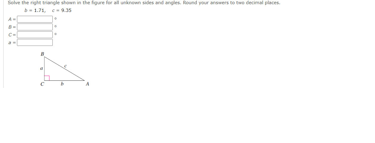 Solved Solve the right triangle shown in the figure for all | Chegg.com