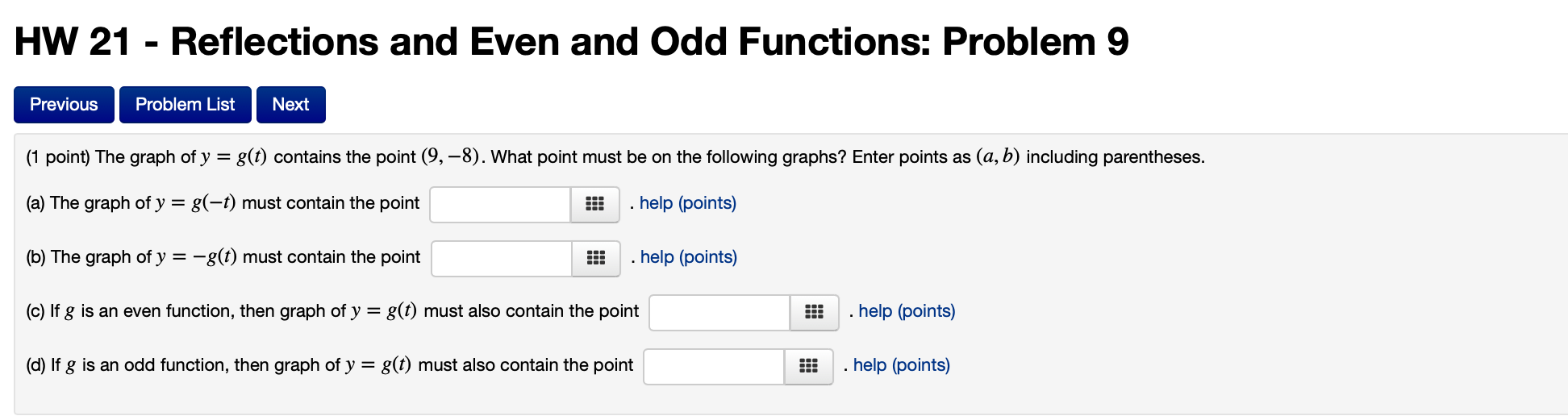 Solved Hw 21 Reflections And Even And Odd Functions