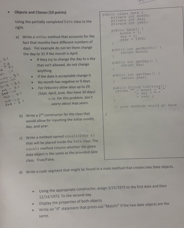 Solved Objects And Classes 10 Points Public Class Date F