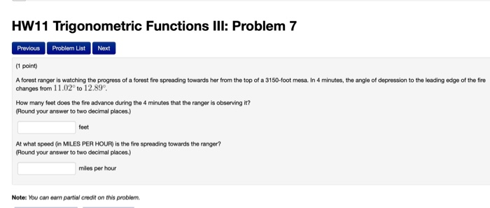 Solved HW11 Trigonometric Functions lIl: Problem 7 Previous | Chegg.com
