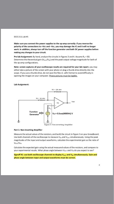 Operational amplifier lab sheet