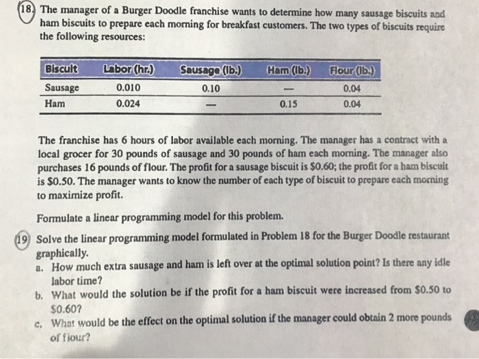 Solved (18) The manager of a Burger Doodle franchise wants | Chegg.com
