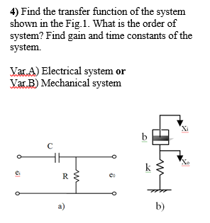 Solved 4) Find the transfer function of the system shown in | Chegg.com