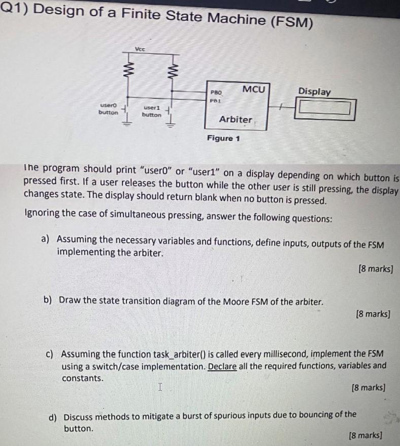Q1) Design of a Finite State Machine (FSM) Vcc M W | Chegg.com