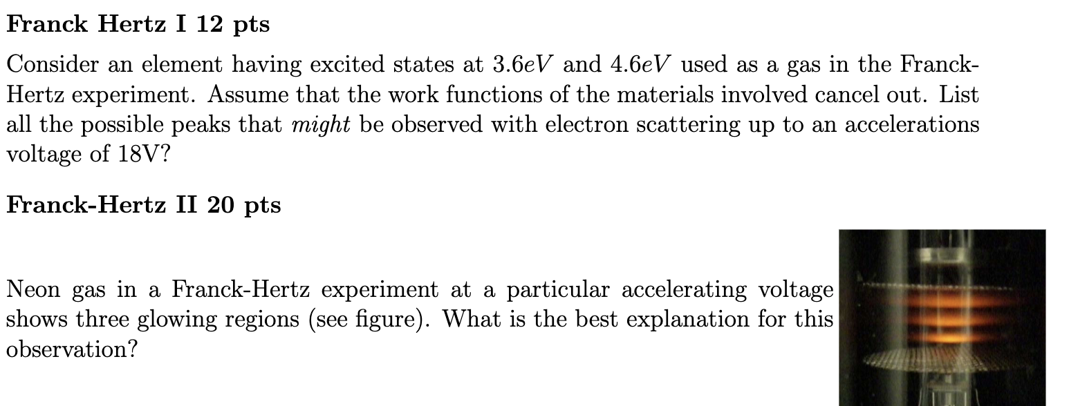 Solved Franck Hertz I 12 pts Consider an element having | Chegg.com