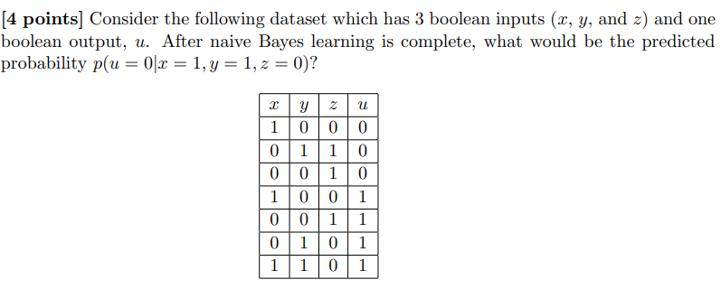 Solved [4 points) Consider the following dataset which has 3 | Chegg.com