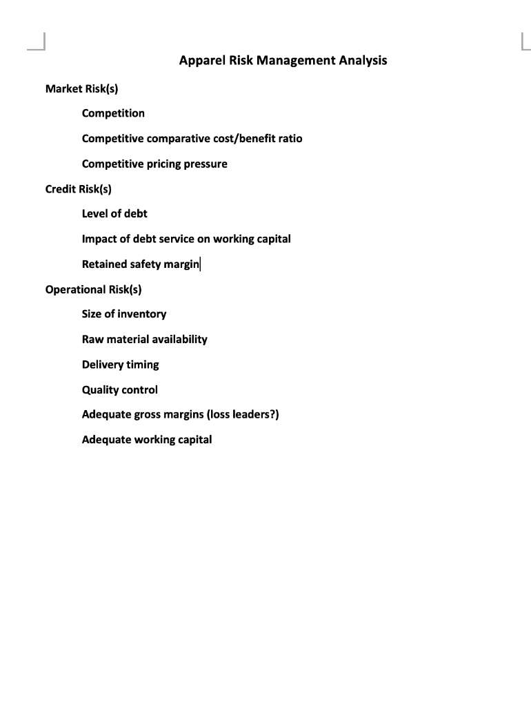 Solved Apparel Risk Management Analysis Market Risk(s) | Chegg.com