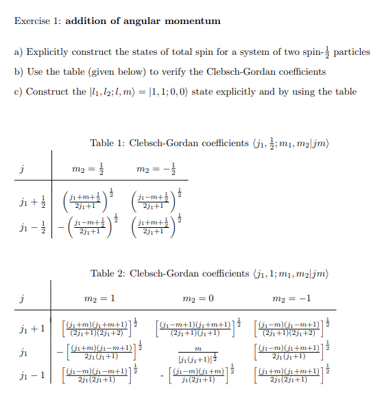 Solved Exercise 1: addition of angular momentum a) | Chegg.com