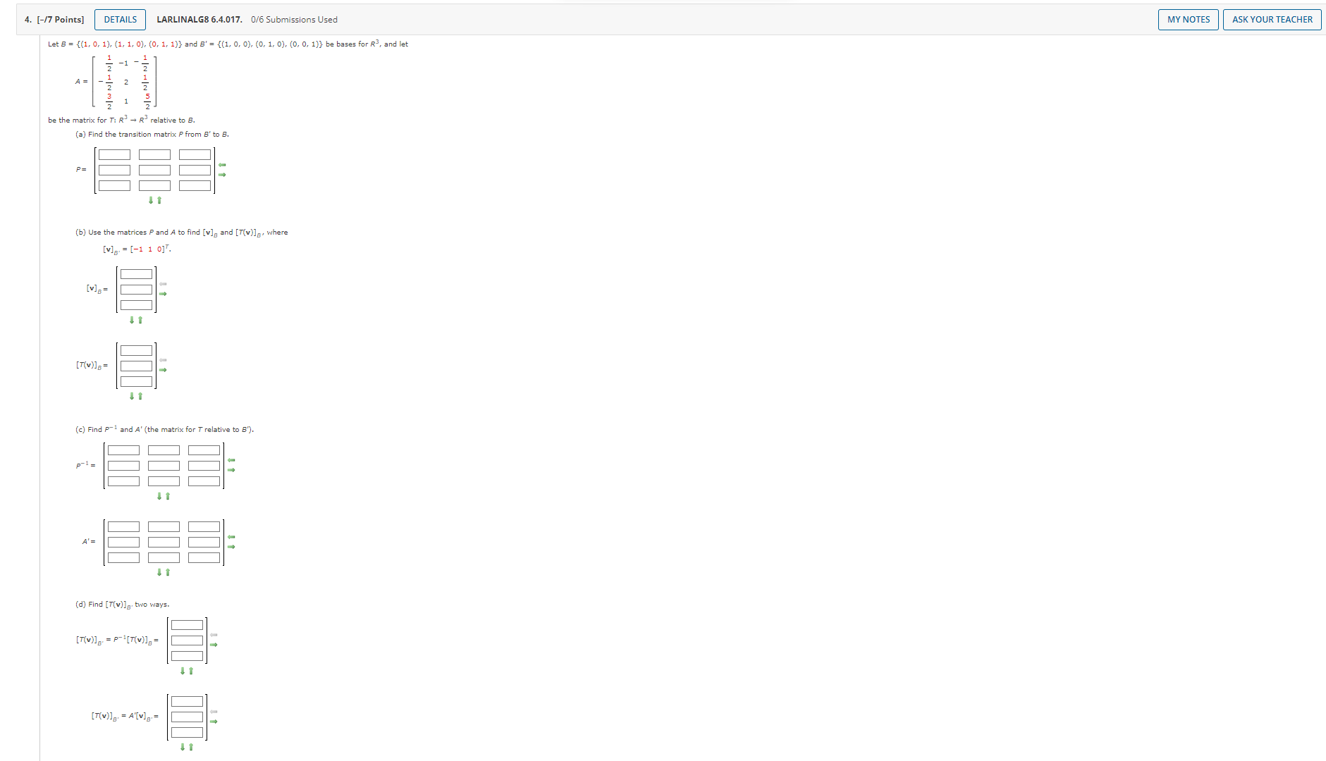 Solved \\[ A=\\left[\\begin{array}{rrr} \\frac{1}{2} & -1 & | Chegg.com