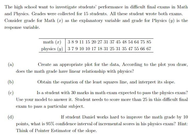 Solved The high school want to investigate students' | Chegg.com