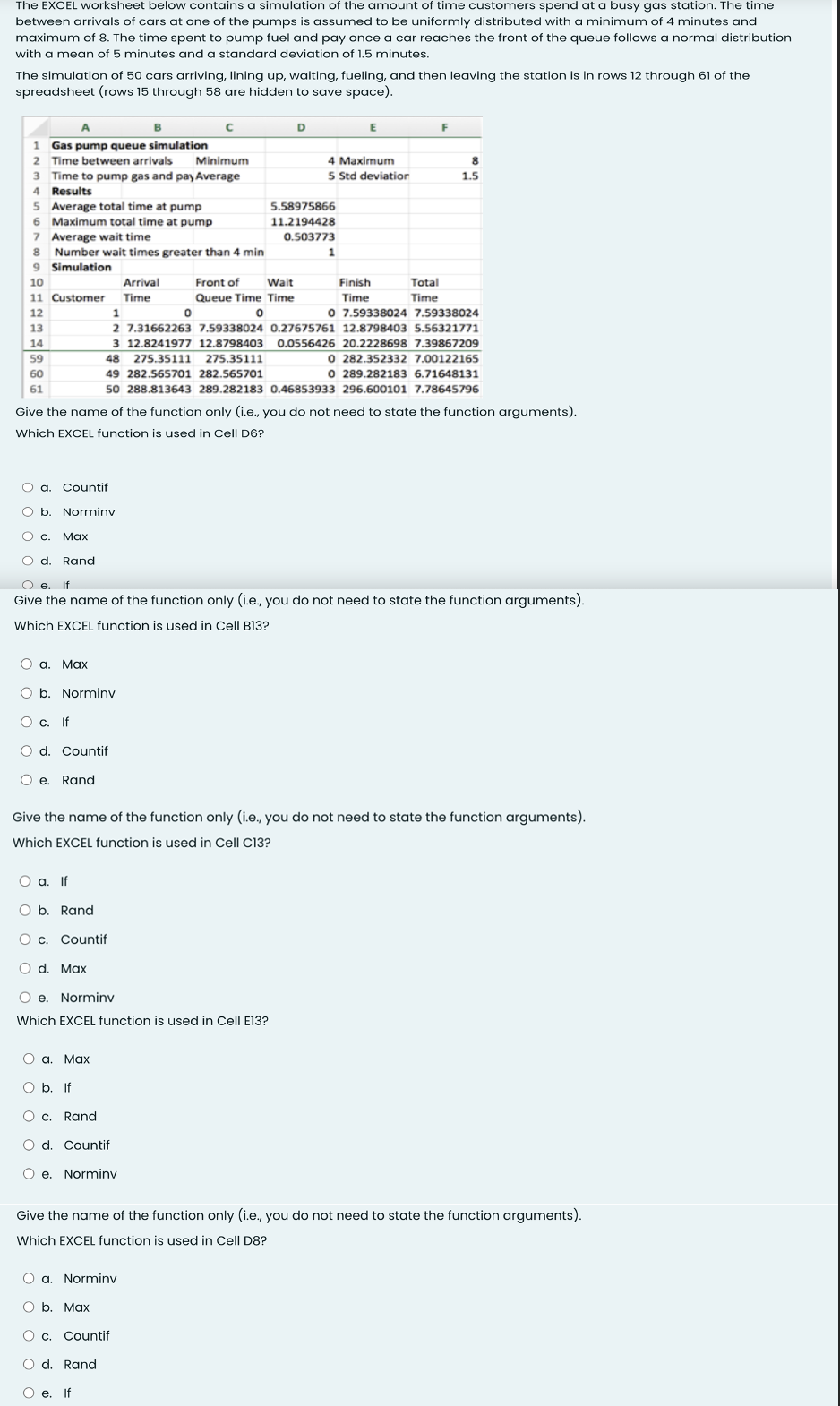 Solved The EXCEL worksheet below contains a simulation of | Chegg.com